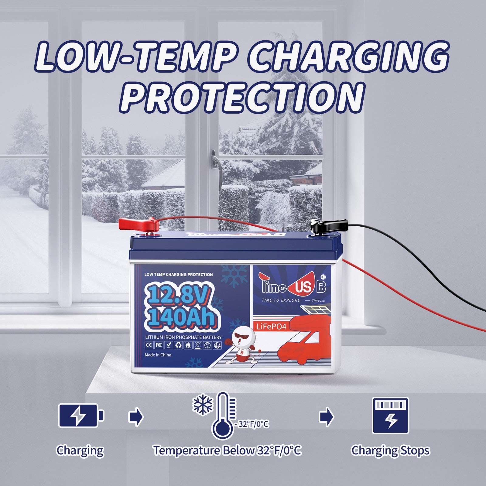 Timeusb 12V Lithium Ion RV Battery 140Ah with Low-Temp Protection