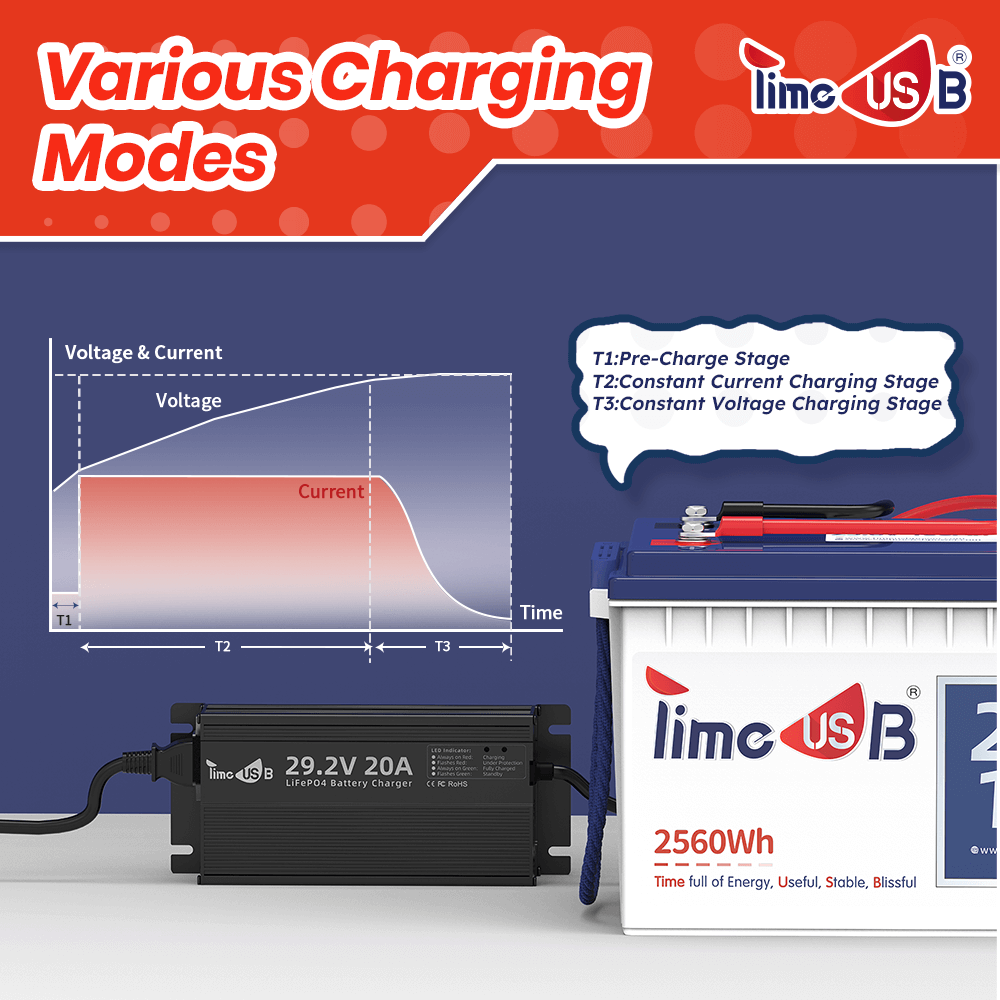 Timeusb 24V Battery Charger 20A, AC-to-DC Lithium Battery Charger